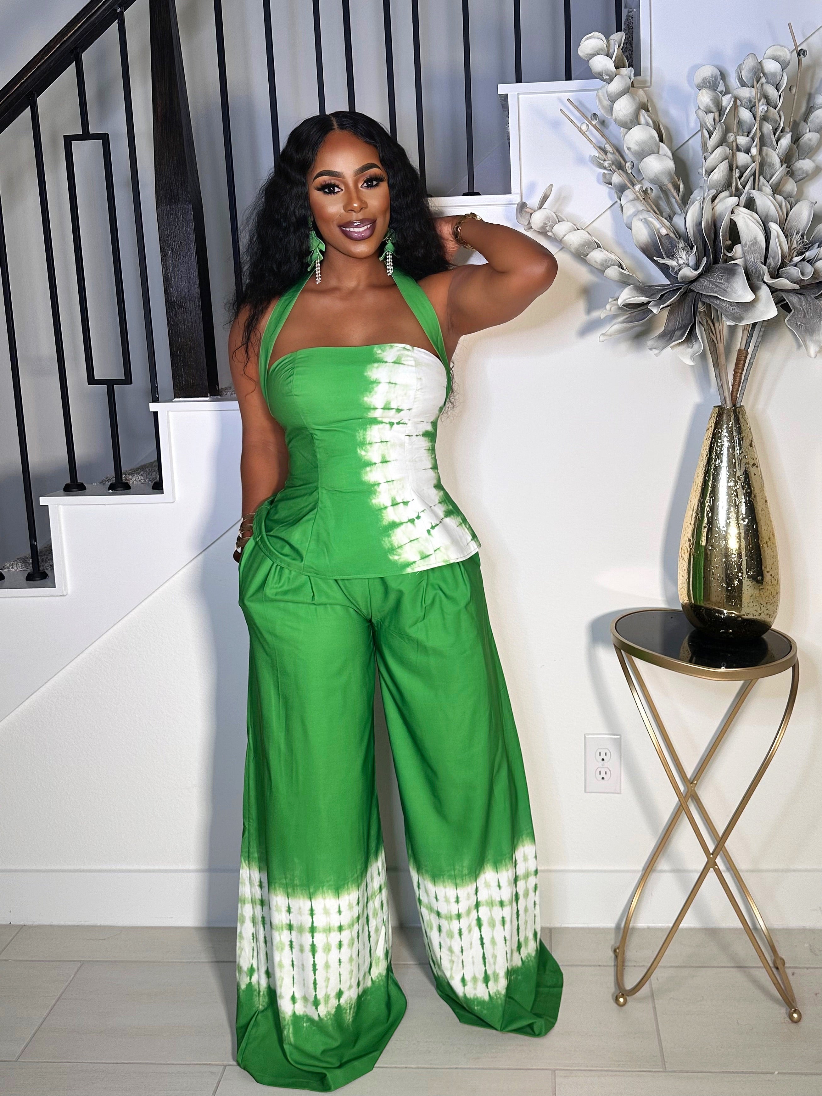 BOSSY VIBE TIE DYE PANTS SET (GREEN) – B-L-U-SH BY JOELLE